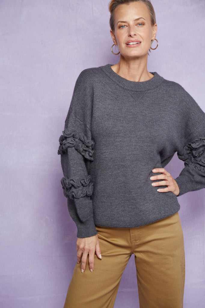 GARLAND RUFFLE JUMPER - RAVEN – THE DRAWING BOARD